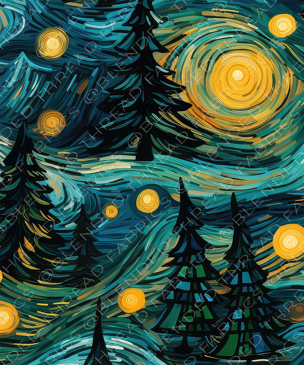 PRE ORDER - Starry Night Pine Trees – Blended Thread Fabrics